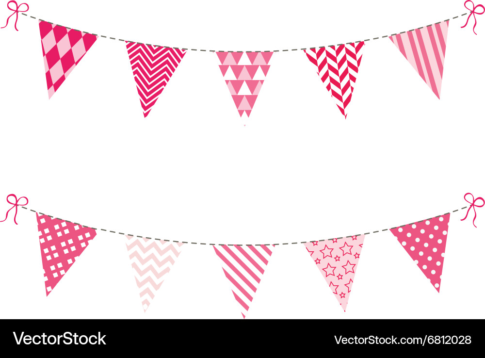 Pink bunting flag set Royalty Free Vector Image