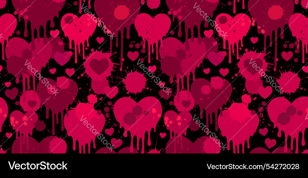 Red liquid dripping hearts seamless pattern Vector Image