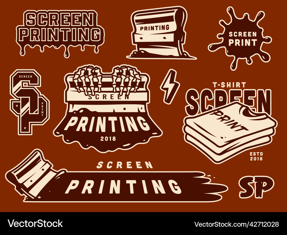 Vintage screen printing elements collection Vector Image