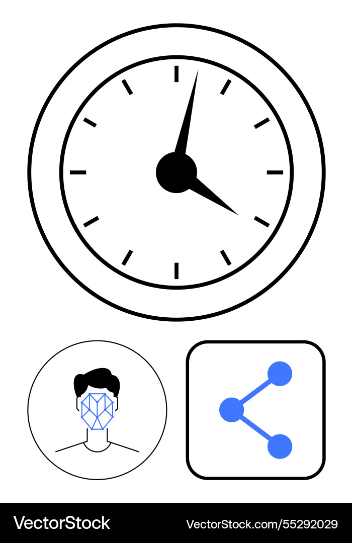 Clock with hands face recognition outline Vector Image