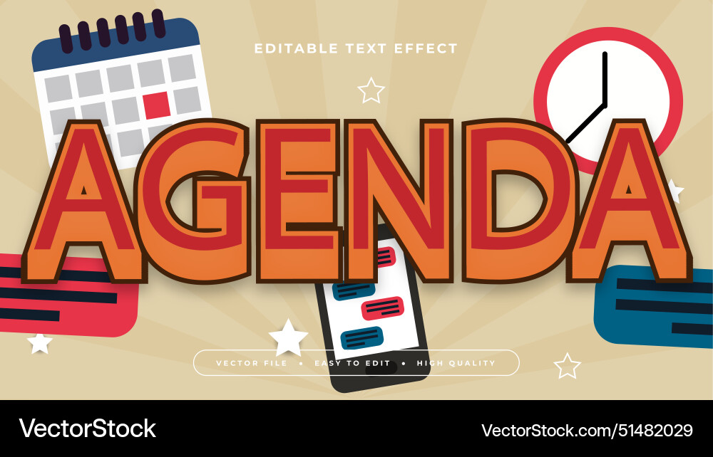 Colorful agenda 3d editable text effect - font Vector Image