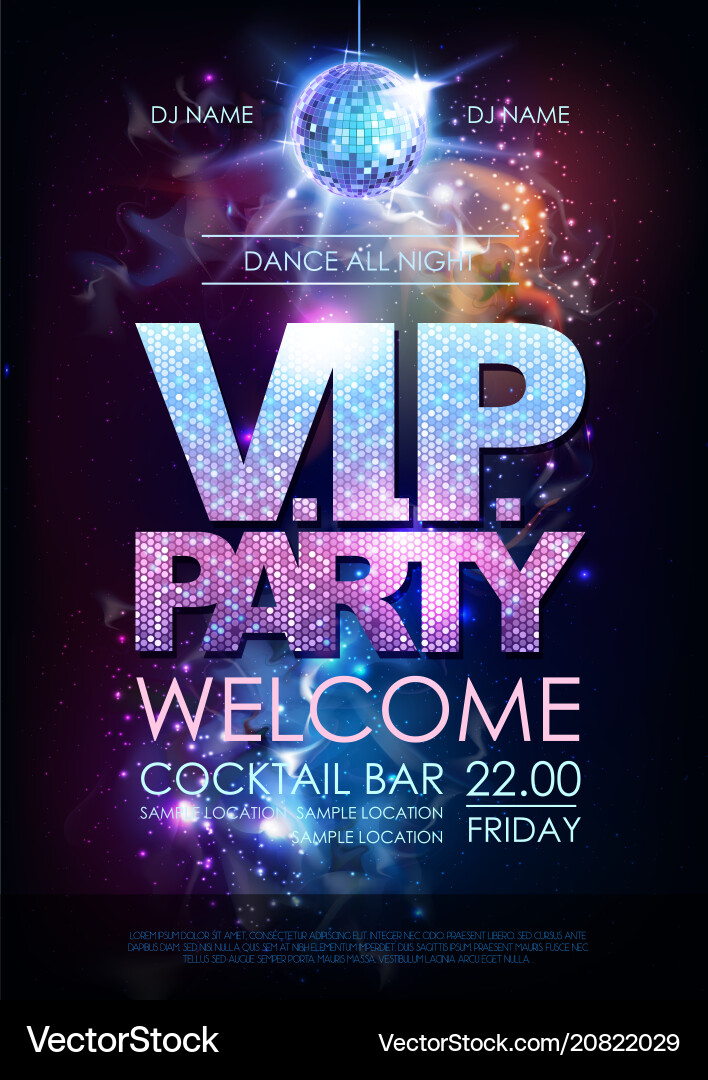 Disco ball background vip party poster Royalty Free Vector