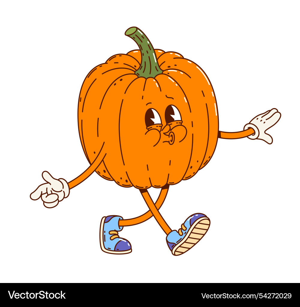 Groovy pumpkin vegetable cheerful character Vector Image
