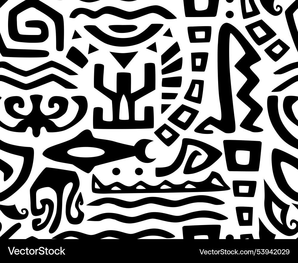 Hawaiian motifs tiki seamless pattern aztec Vector Image