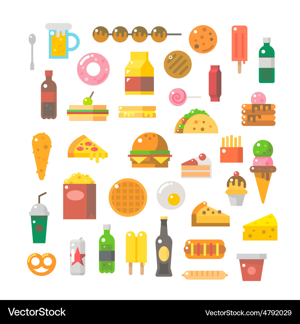 Junk Food Icons Set Royalty Free Vector Image - VectorStock
