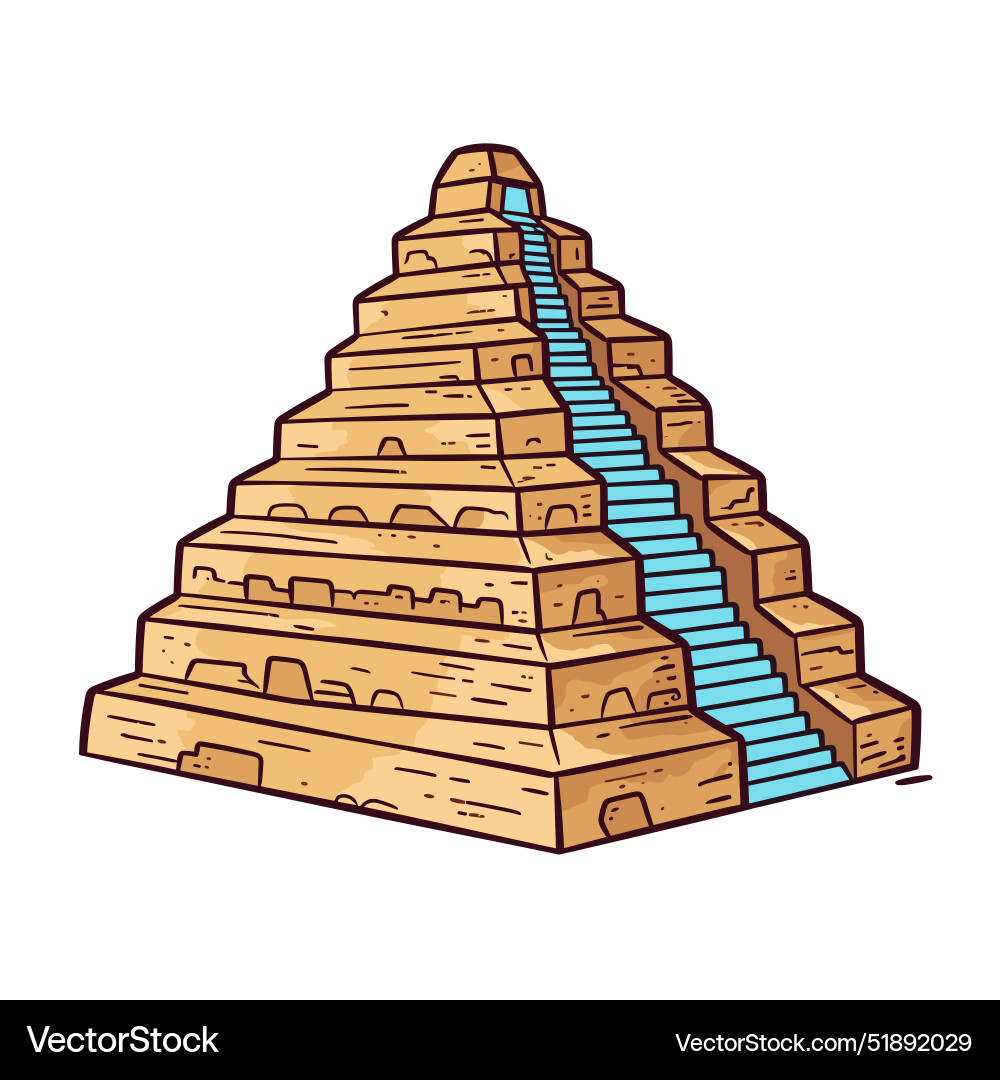 Step pyramid cartoon with blue staircase Vector Image