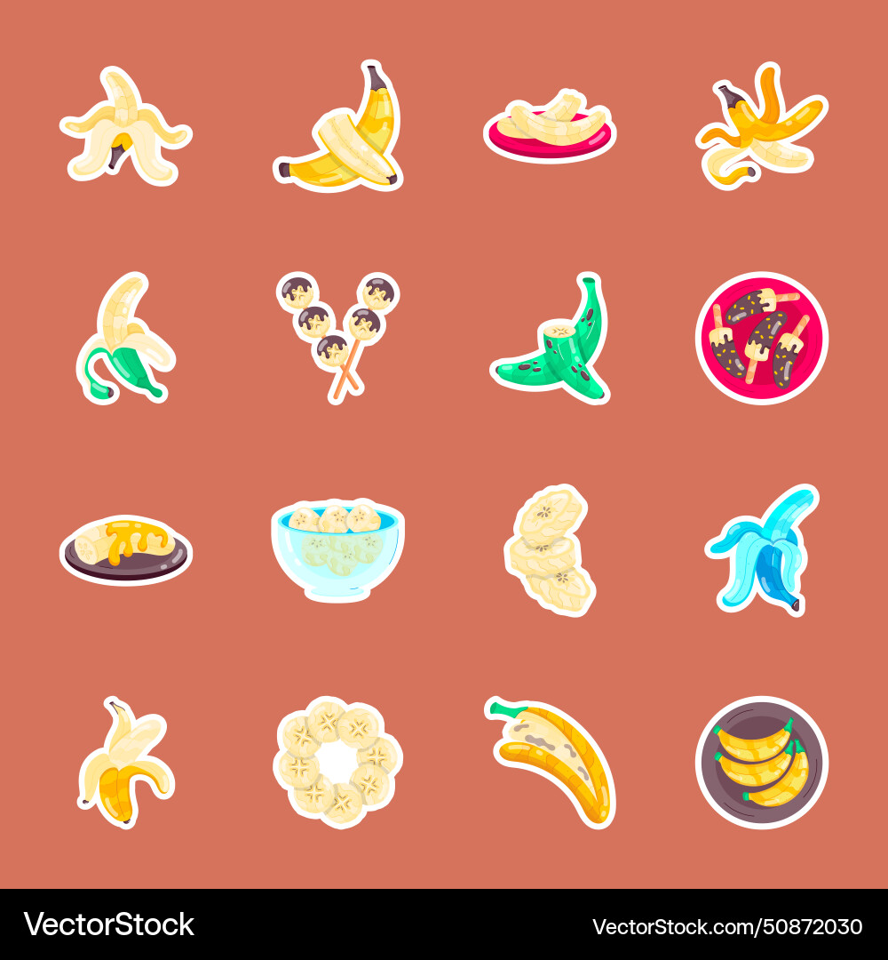 Collection of banana fruit flat stickers Vector Image