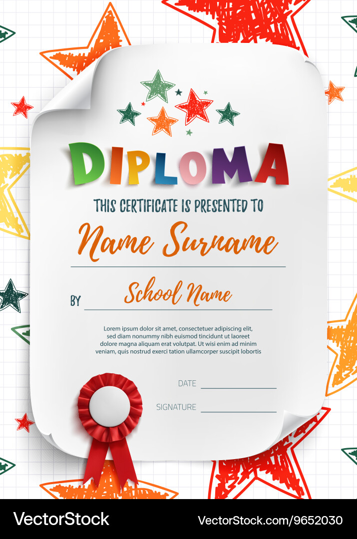 Diploma template with hand drawn stars Royalty Free Vector