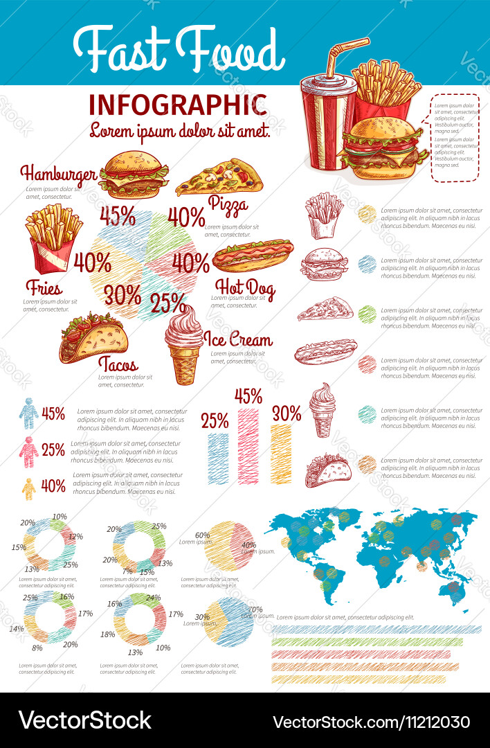 Fast food consumption infographics Royalty Free Vector Image