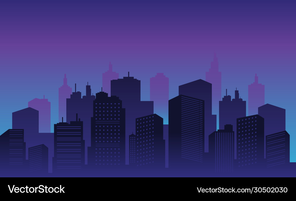 Night city background with many building tall Vector Image