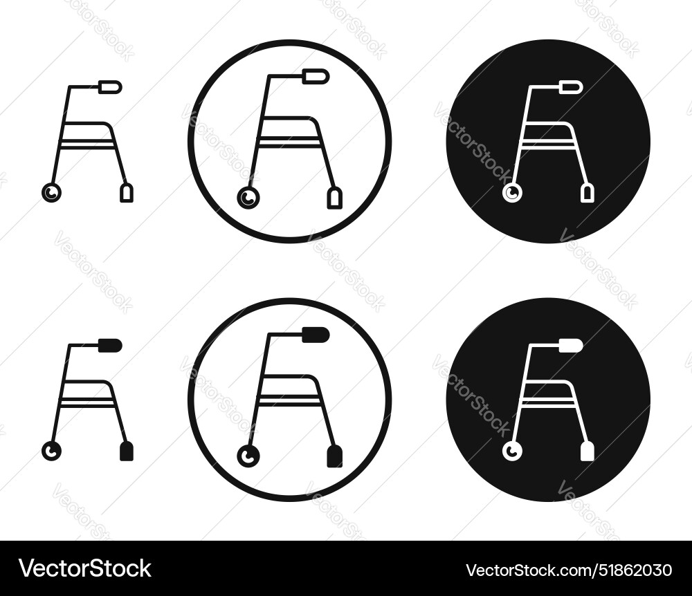 Walker icon set in black and white outlines Vector Image