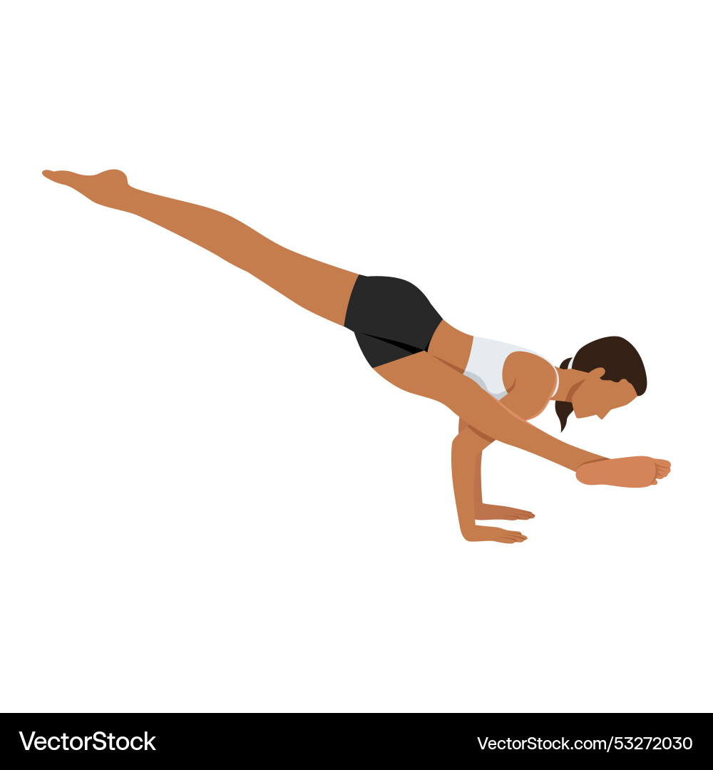 Young woman doing twisted one legged arm balance Vector Image