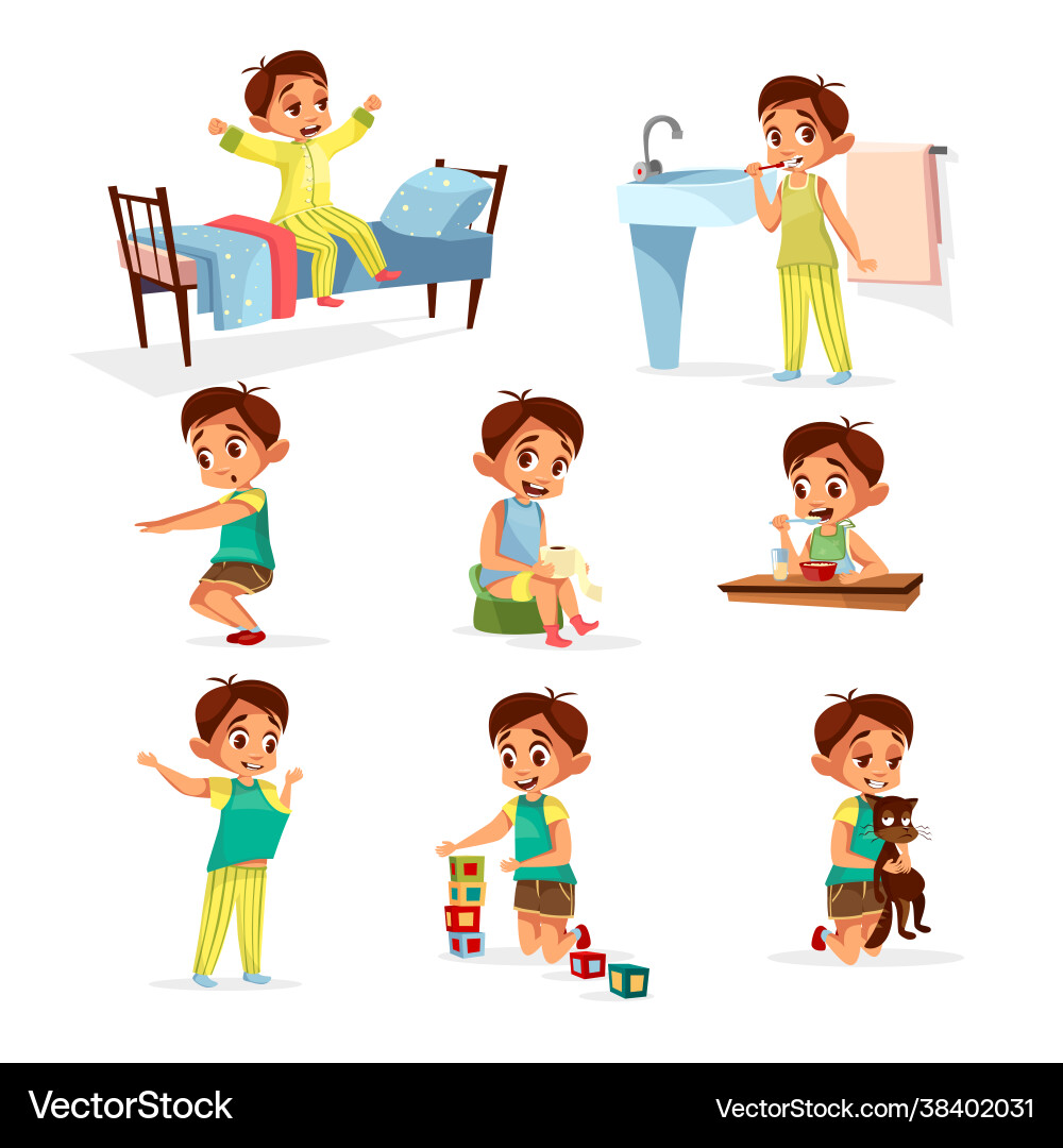Boy's Daily Routine Royalty Free Vector Image - VectorStock