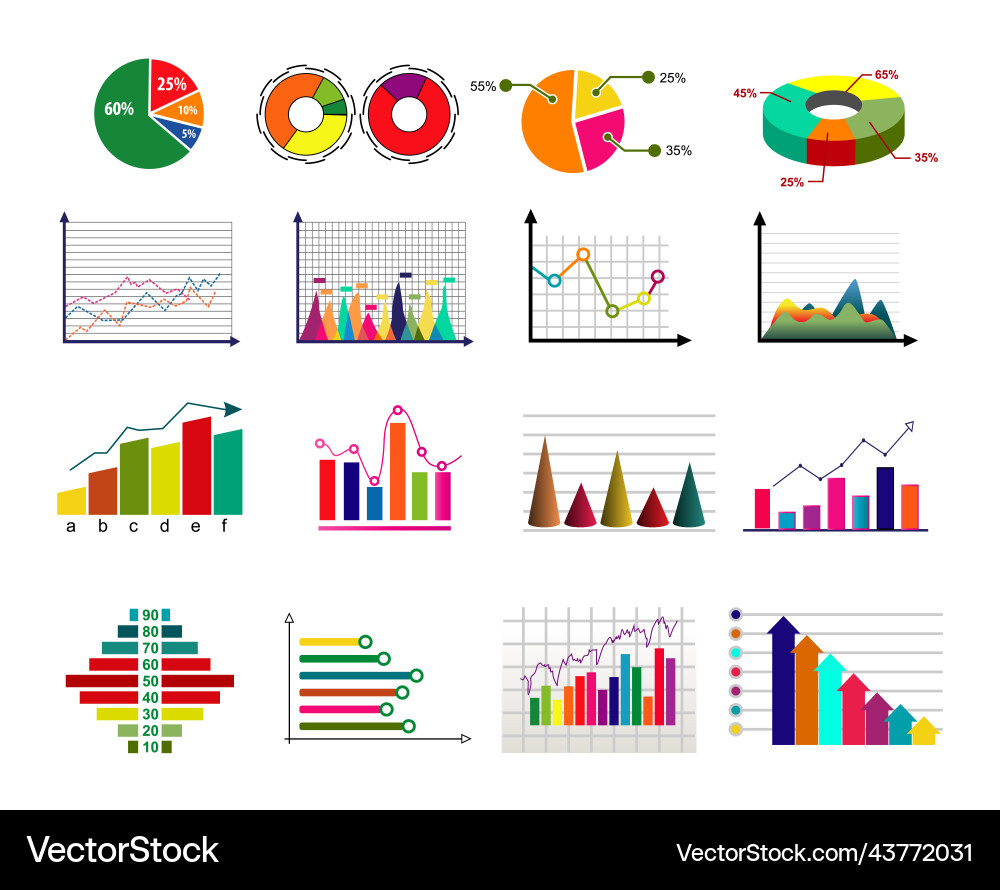 Colorful diagram and chart icons Royalty Free Vector Image