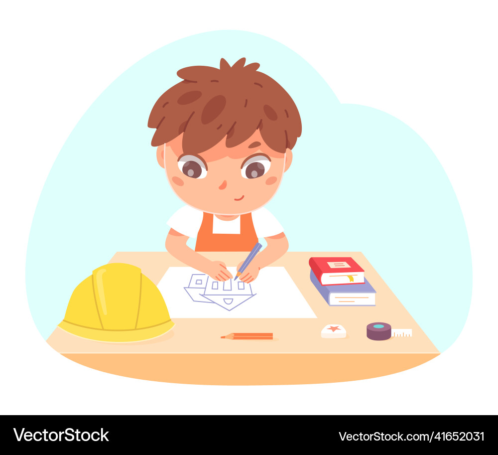 Kid architect drawing house plan architecture Vector Image