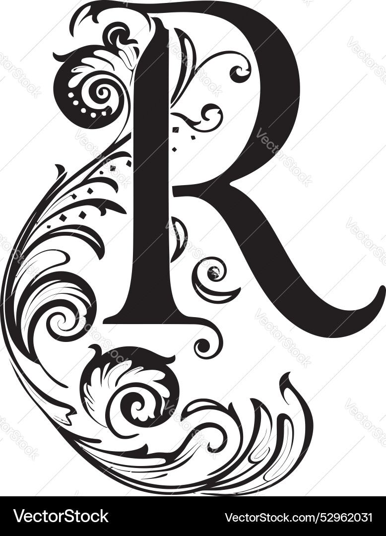 Rococo aura elegant font r decor radiant essence Vector Image