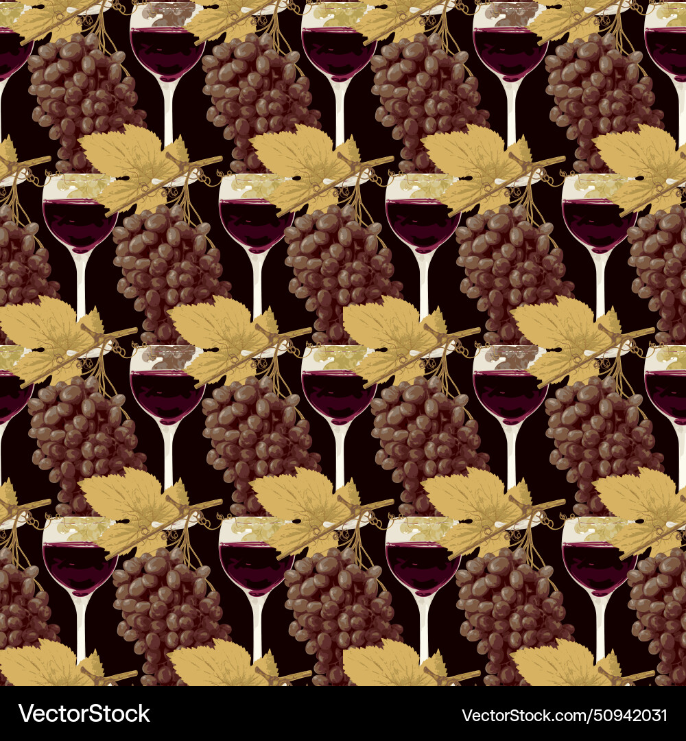 Seamless pattern grapes and glasses wine Vector Image