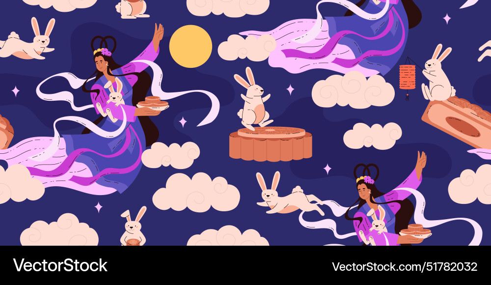 Asian moon goddess themed seamless pattern Vector Image