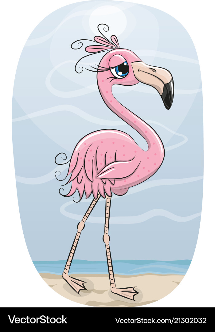 Cartoon flamingo on a beach Royalty Free Vector Image