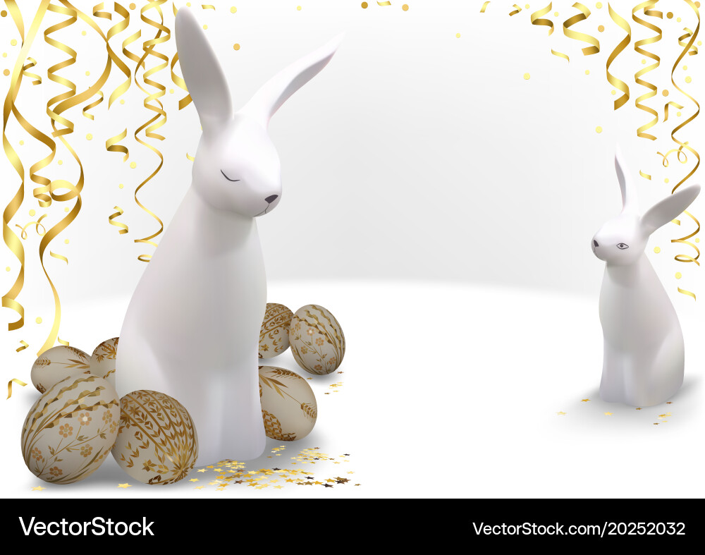 Golden Easter Bunnies and Eggs Royalty Free Vector Image