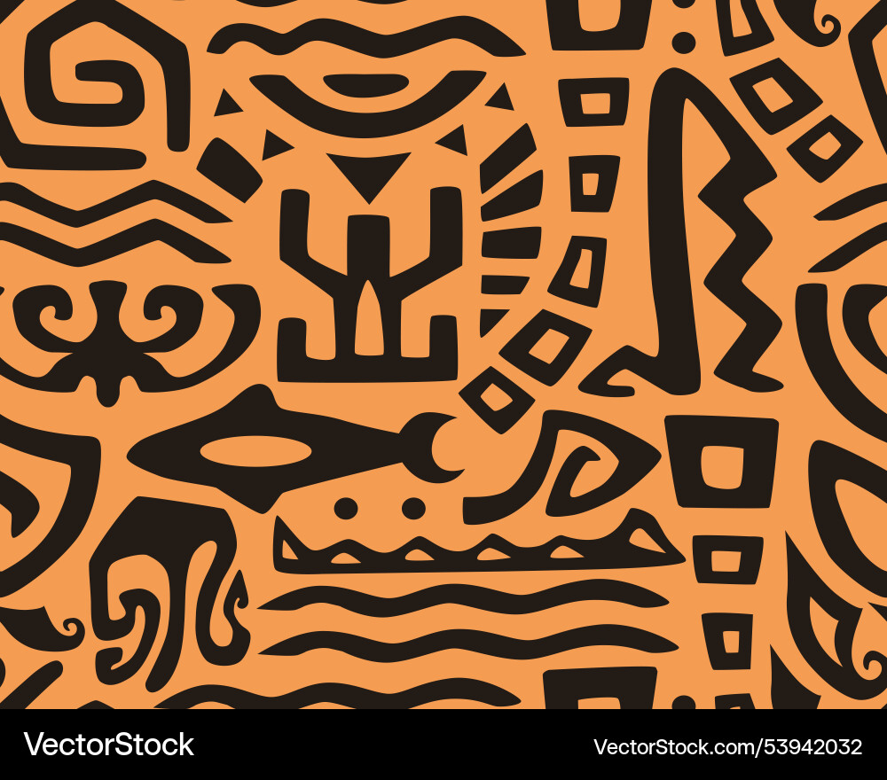 Hawaiian motifs tiki seamless pattern aztec Vector Image