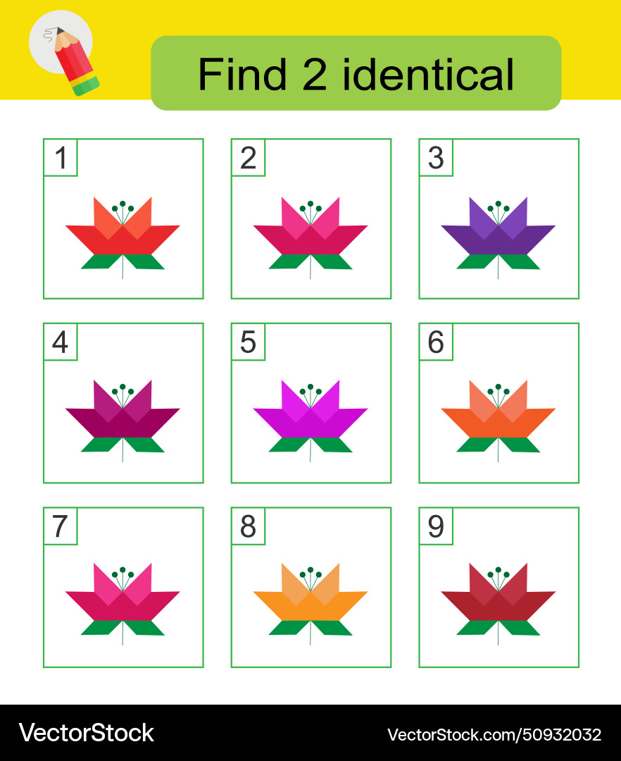 Puzzle game for kids find two identical flowers Vector Image