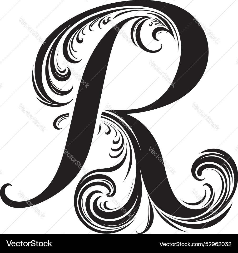 Radiant essence bright letter r renaissance Vector Image