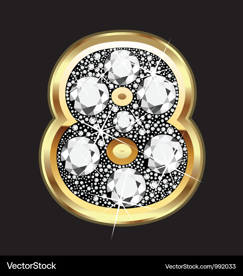 8 number gold and diamond bling Royalty Free Vector Image