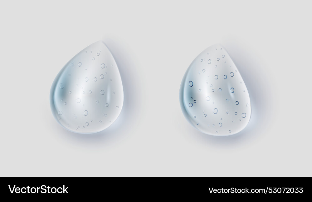 Clear liquid gel drop with bubbles on blue back Vector Image
