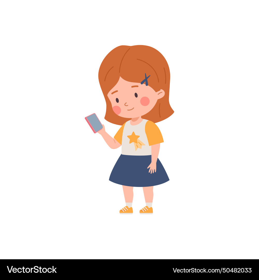 Cute little child girl using mobile phone flat Vector Image