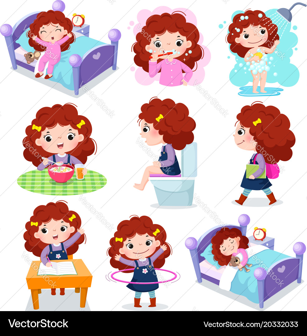 Girl Daily Routine with School Vector Images (over 290)
