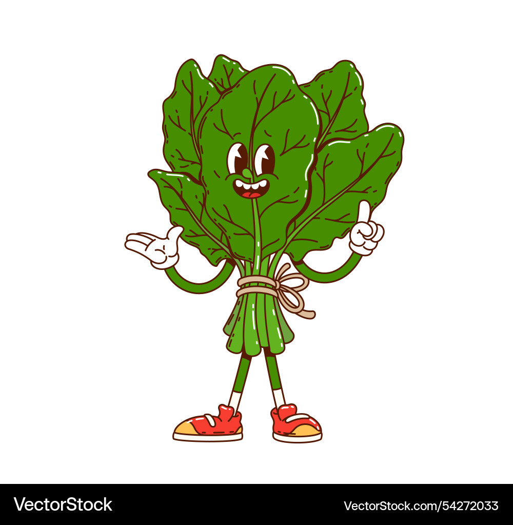 Groovy fresh spinach vegetable cute character Vector Image