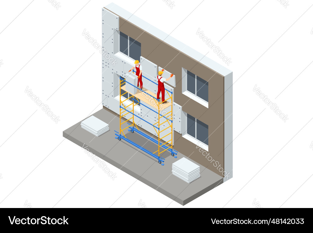 Isometric external wall insulation system Vector Image