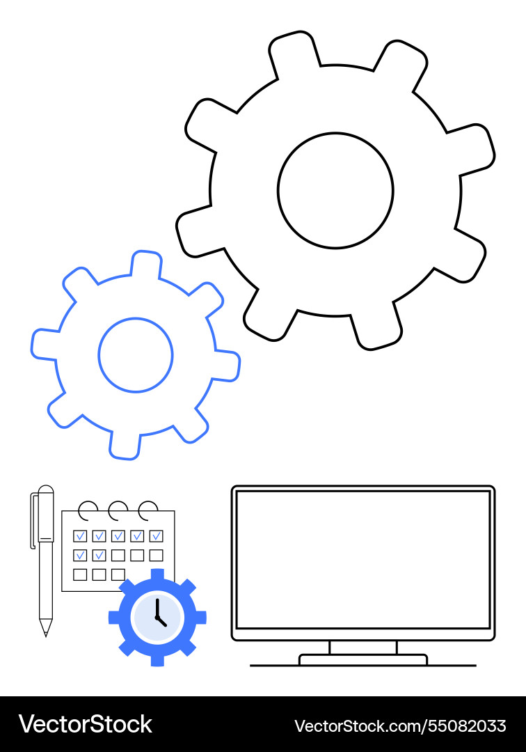 Modern workflow elements with gears calendar Vector Image
