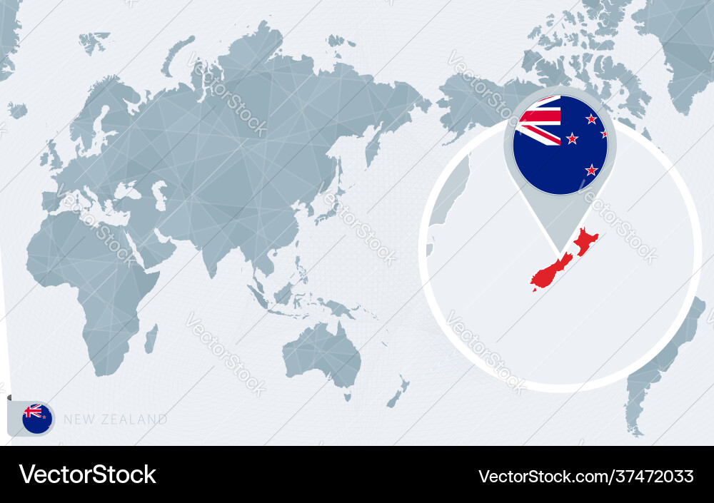 Pacific centered world map with magnified new Vector Image