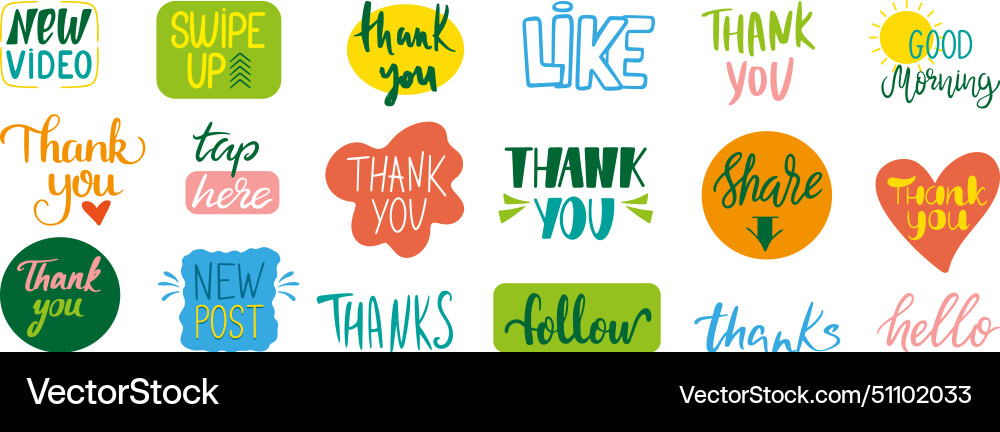 Social media phrases handwritten posts stickers Vector Image