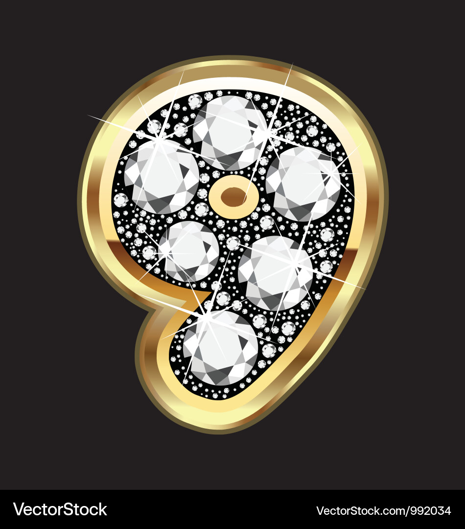 9 number gold and diamond bling Royalty Free Vector Image