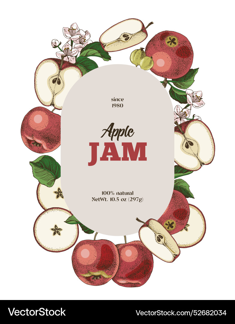 Apple jam label template Royalty Free Vector Image
