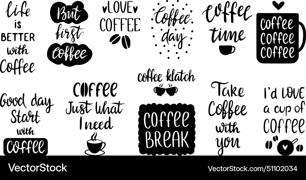 Coffee lettering typography set morning drink Vector Image