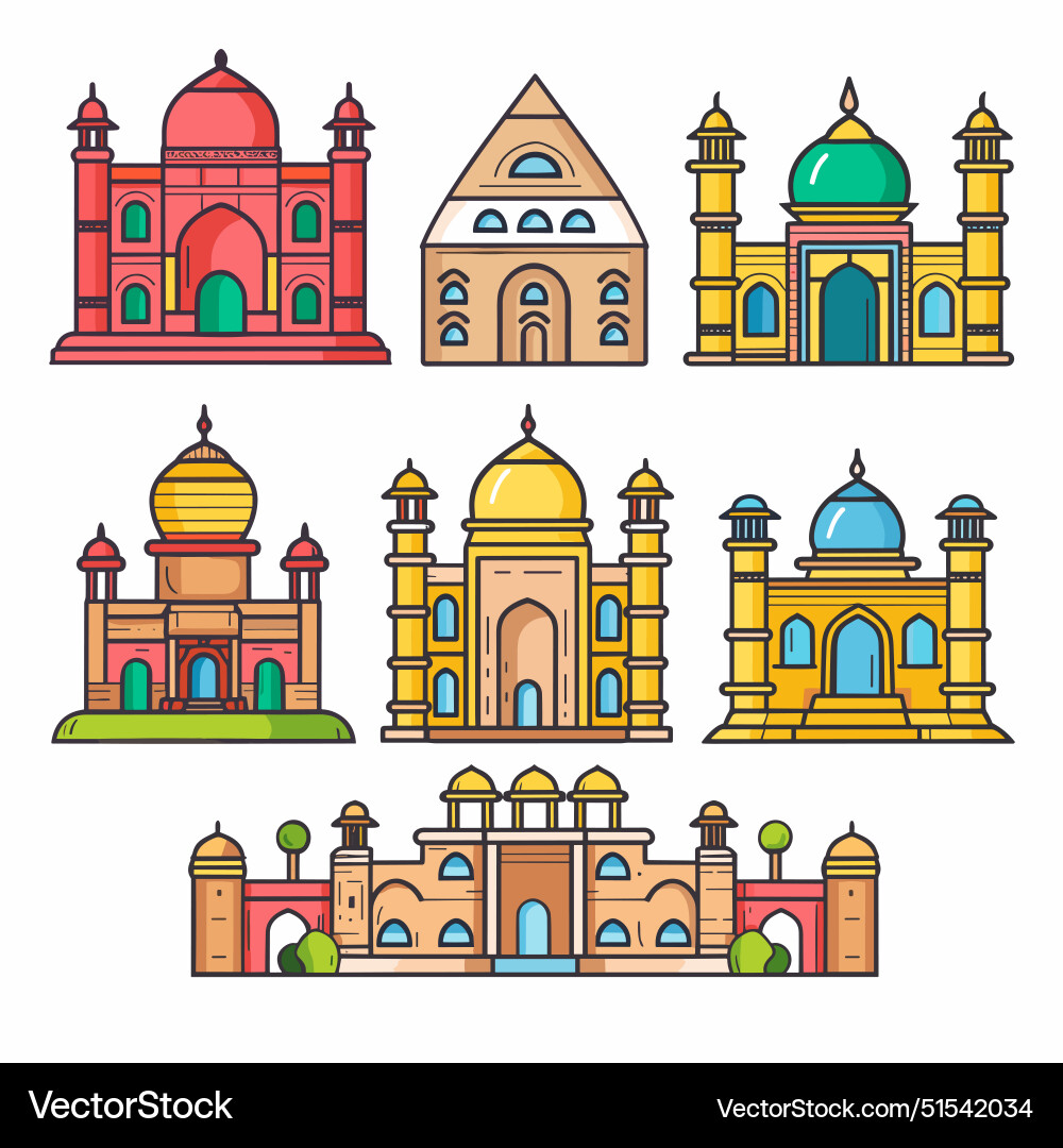 Colorful famous indian landmarks Royalty Free Vector Image