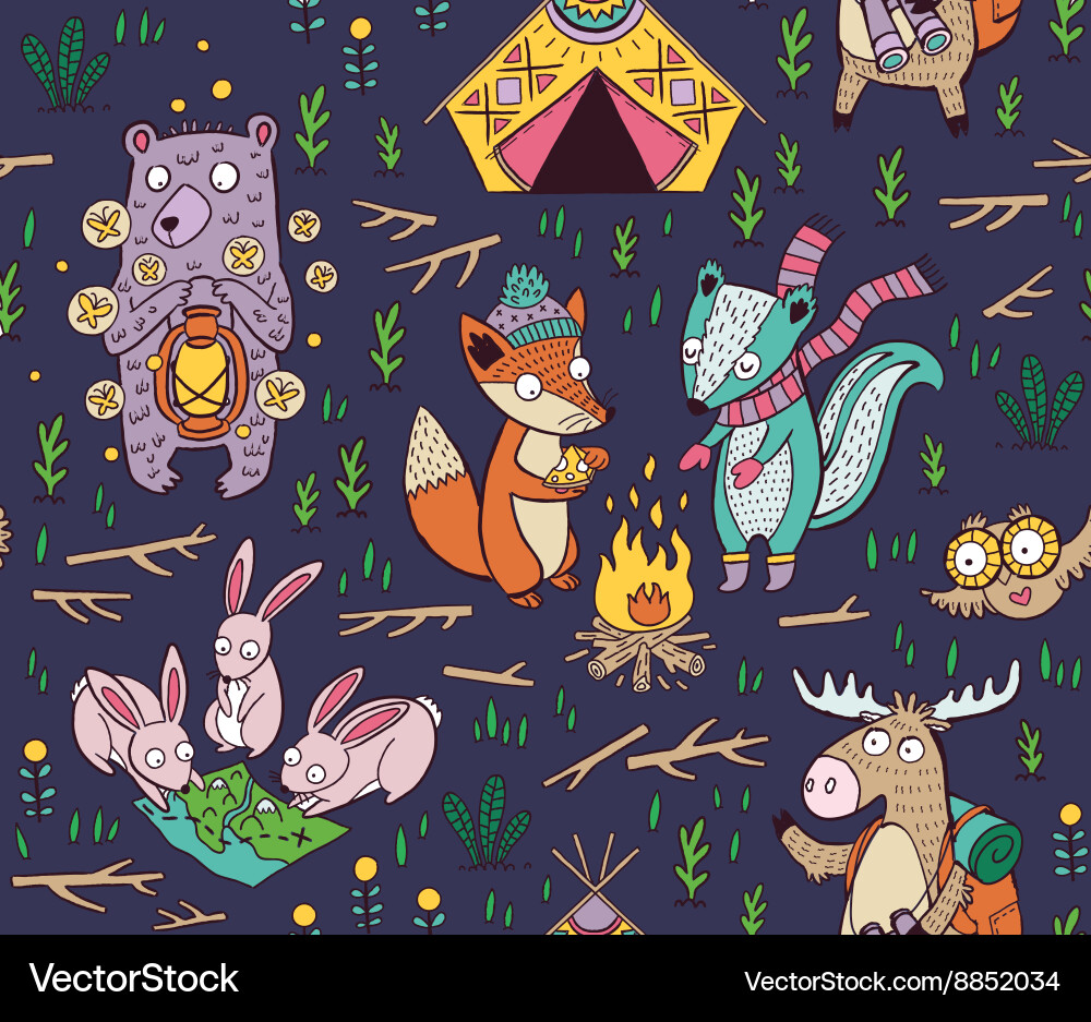 Cute Camping Cartoon Pattern Royalty Free Vector Image