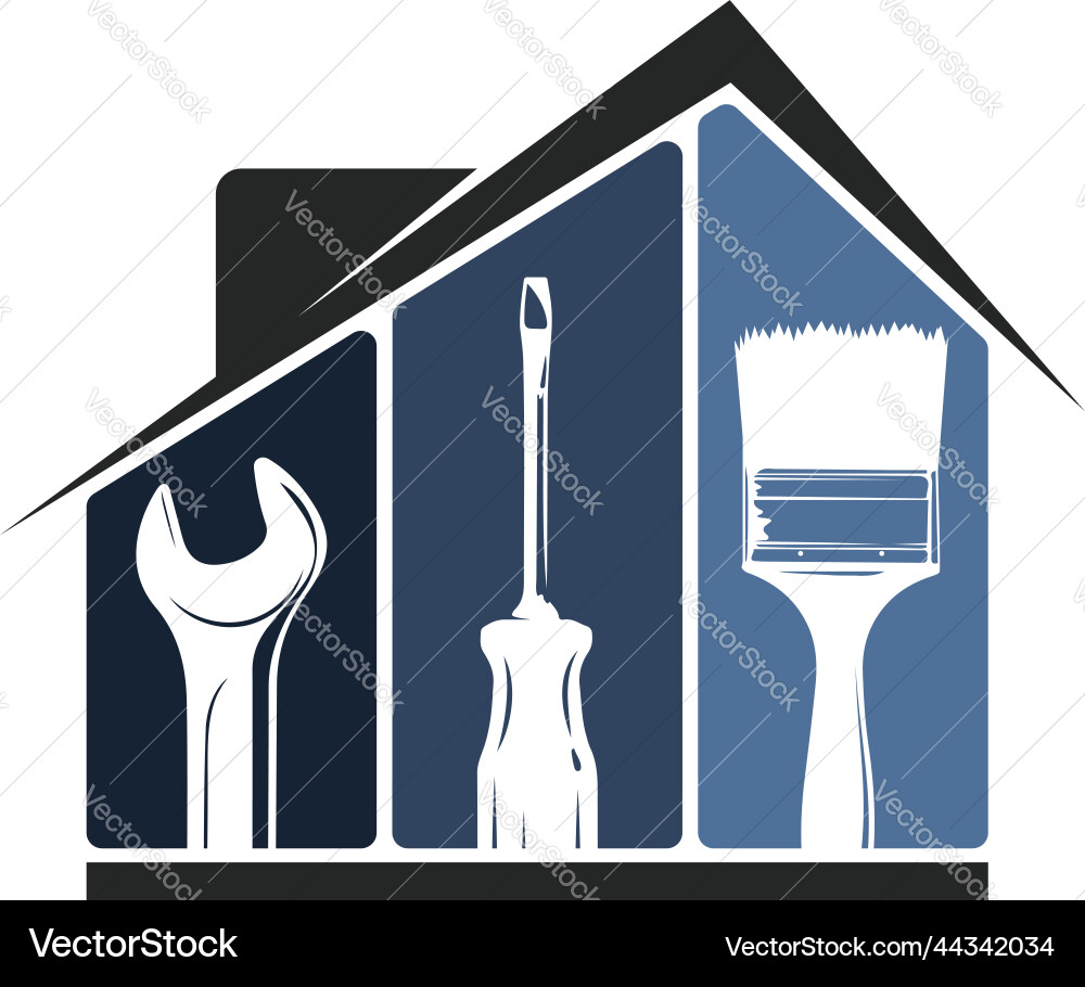 Repair tool and house symbol Royalty Free Vector Image