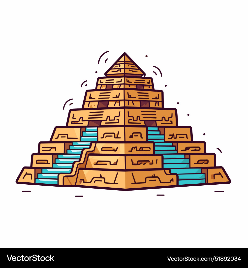 Step pyramid cartoon with hieroglyphics and blue Vector Image