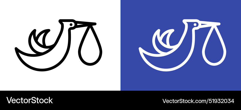 Stork with baby icon logo set Royalty Free Vector Image