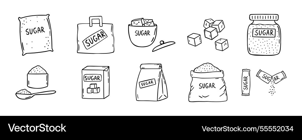 Sugar doodle hand drawn icon set outline drawing Vector Image