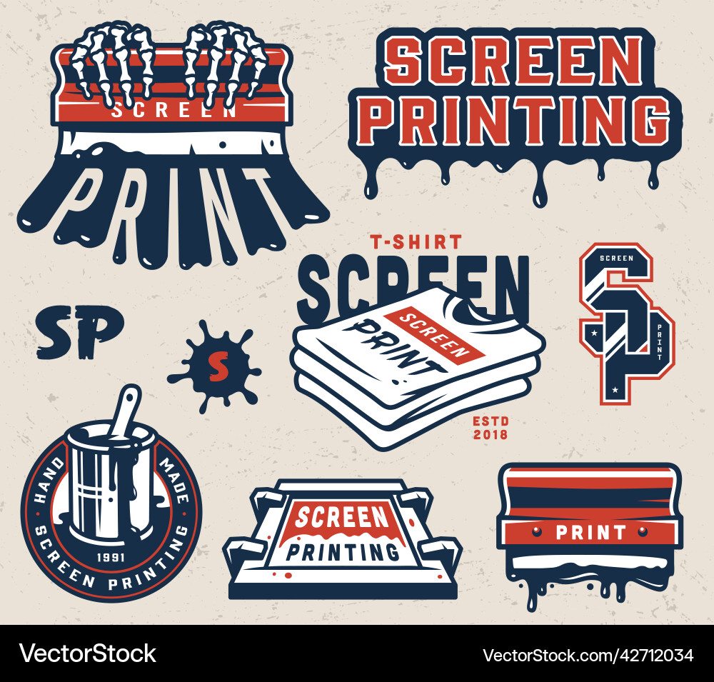 Vintage screen printing elements collection Vector Image