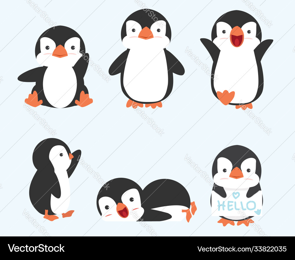 Cute little penguin poses collection Royalty Free Vector