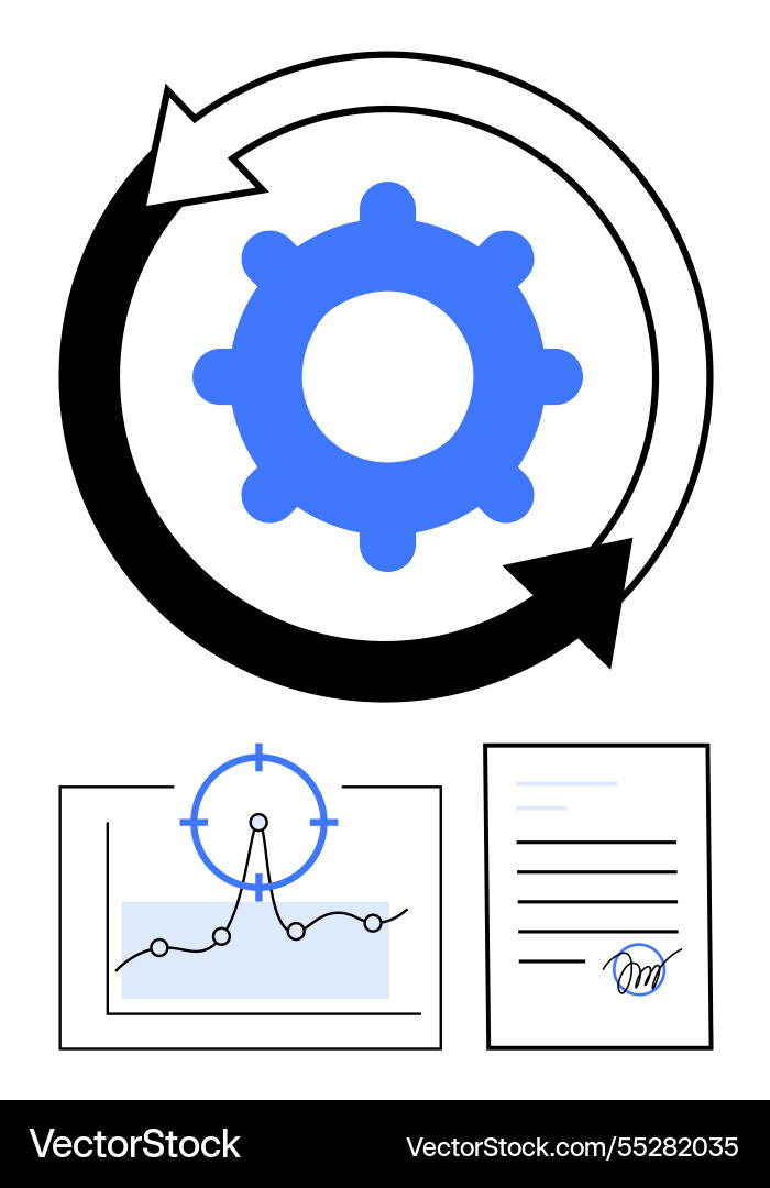 Gear with circular arrows above graph and signed Vector Image