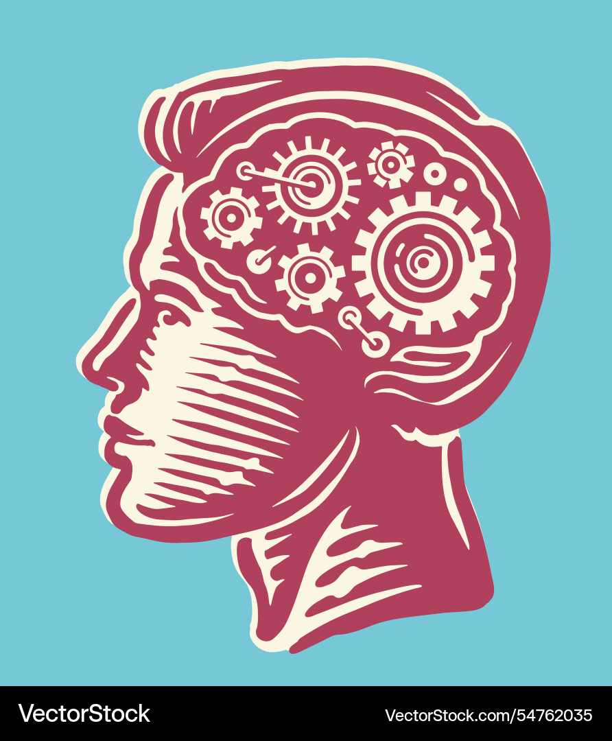 Rotating gears in human head thinking brain Vector Image