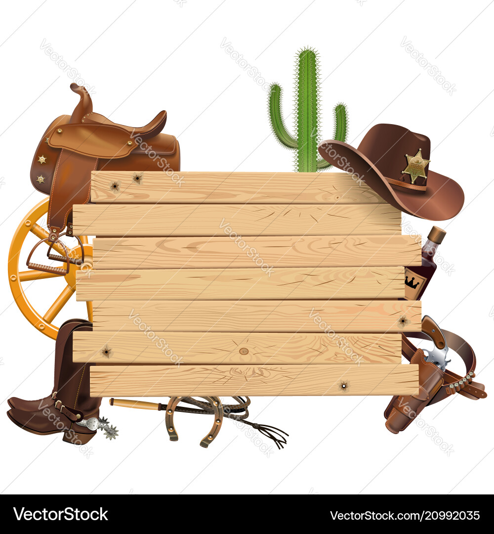 Western board with cowboy accessories Royalty Free Vector